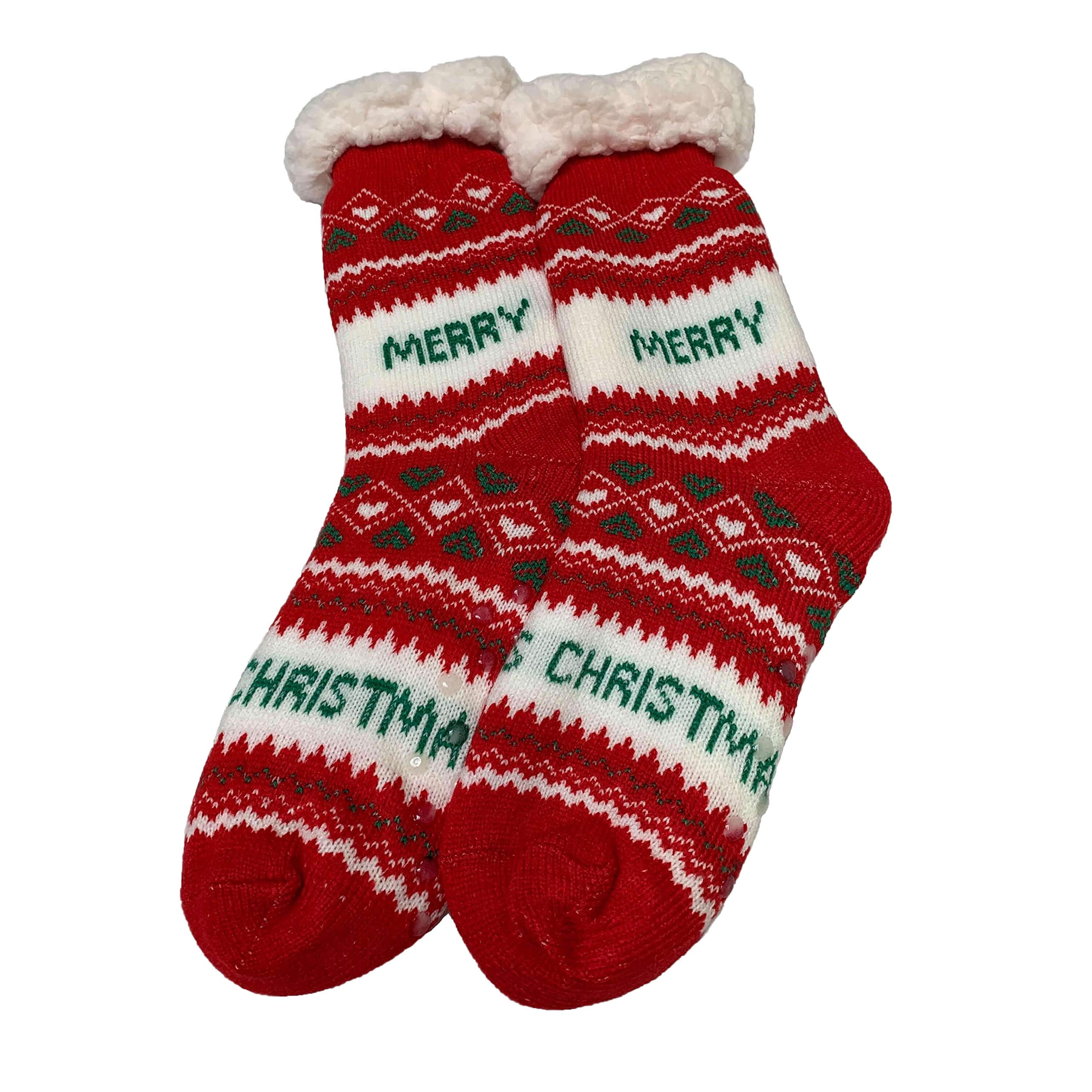 Womens Sherpa Winter Warm Thermal Non-Skid Fuzzy Slipper Socks - 9-11 ...