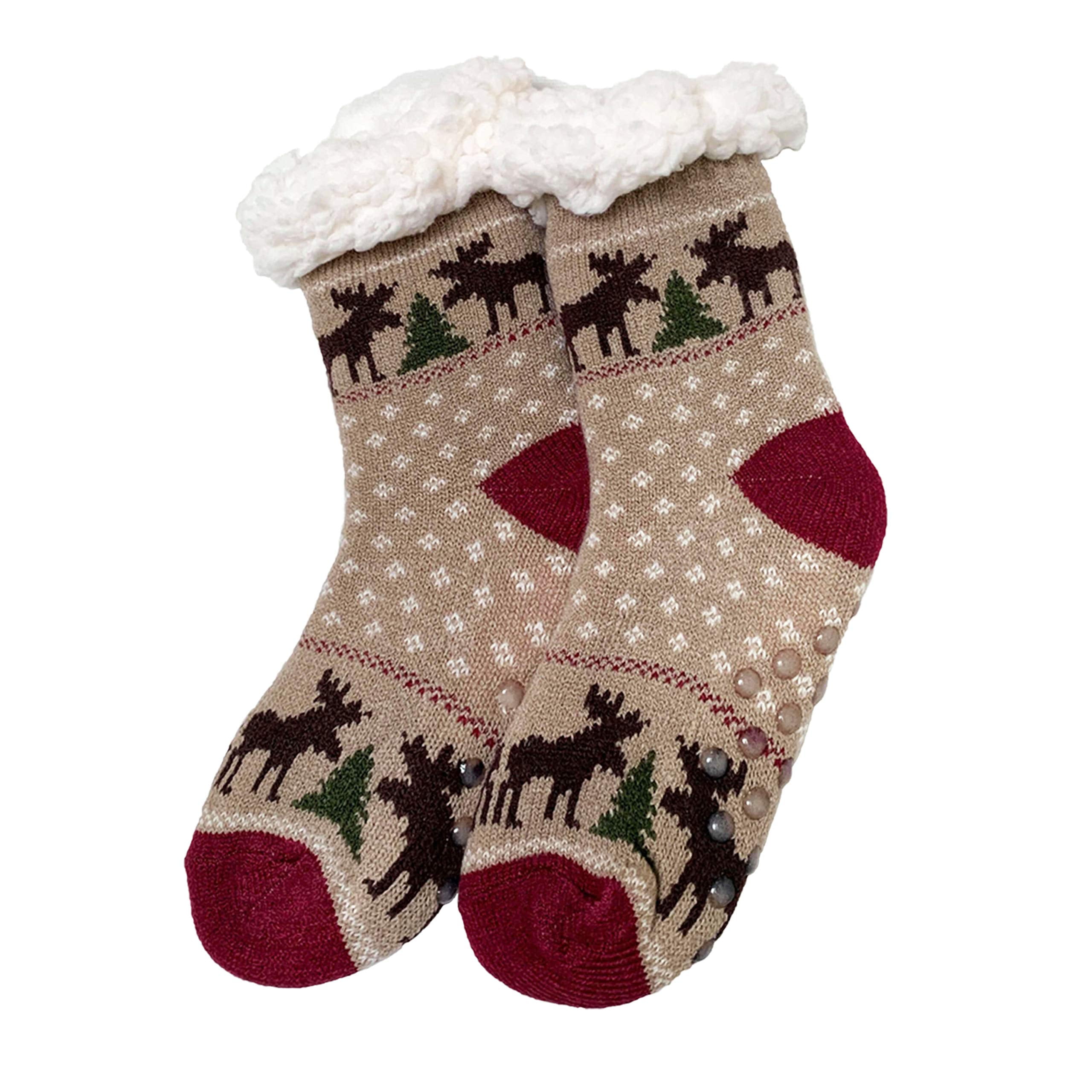 Womens Sherpa Winter Warm Thermal Non-Skid Fuzzy Slipper Socks - 9-11 ...