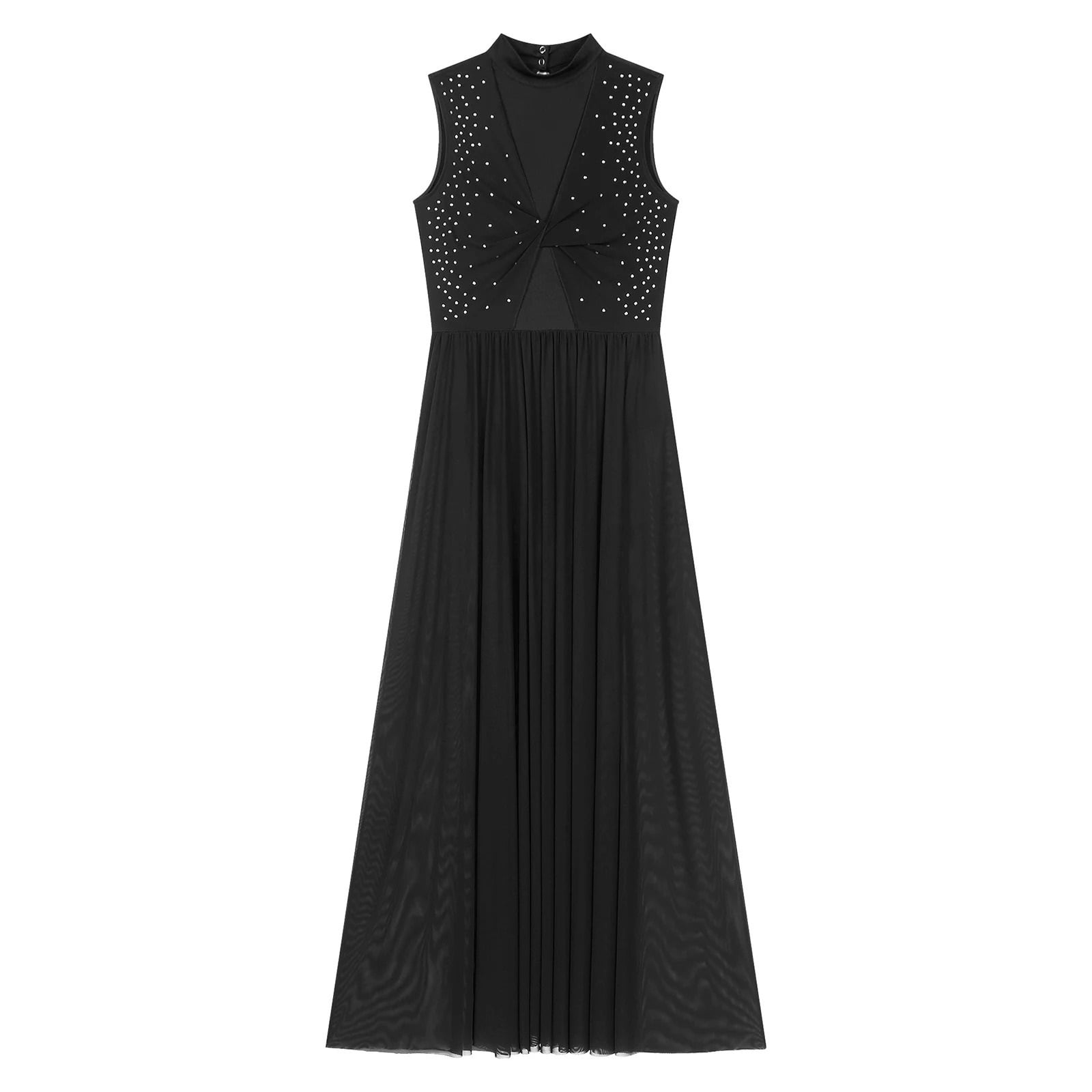 Womens Shiny Rhinestone Overlay Dress For Figure Skating Sheer Mesh ...