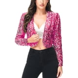 Womens Shiny Sequin Long Sleeve Glitter Cropped Blazer Bolero Shrug ...