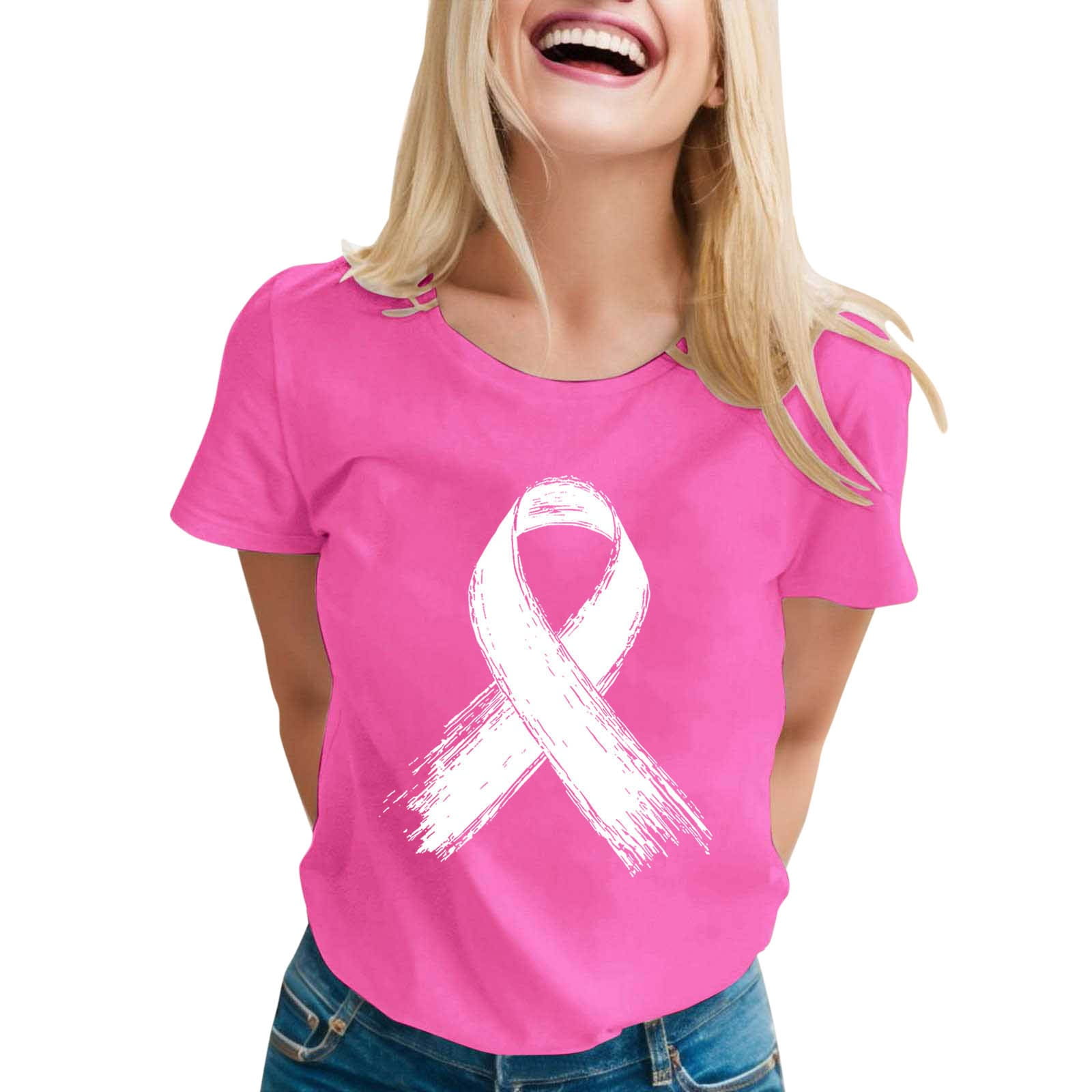 Womens Shirts Blouses Short Sleeve Round Neck Breast Cancer Awareness ...