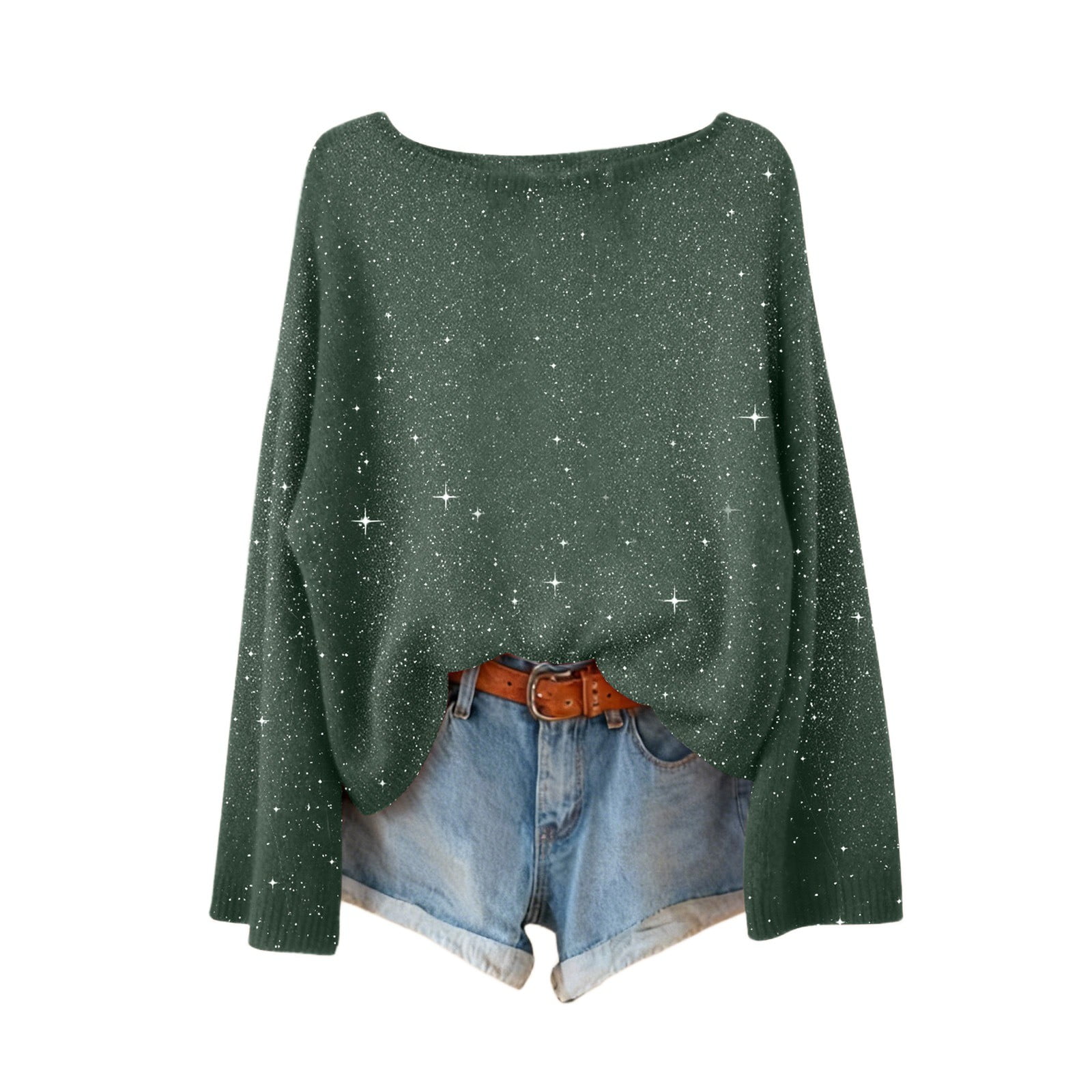 Womens Shirts Sequin Top Long Sleeve Green Sparkly Shirt Shiny Top ...