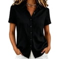 Womens Short Sleeve Button Down Shirts Collared Loose Fit Casual Blouse ...