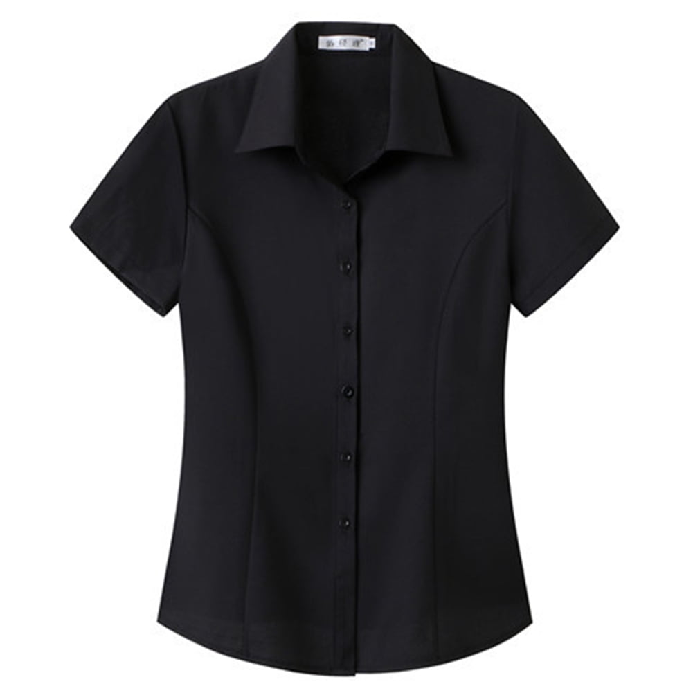Womens Short Sleeve Button Down Shirts Official Collar Blouse Basic ...