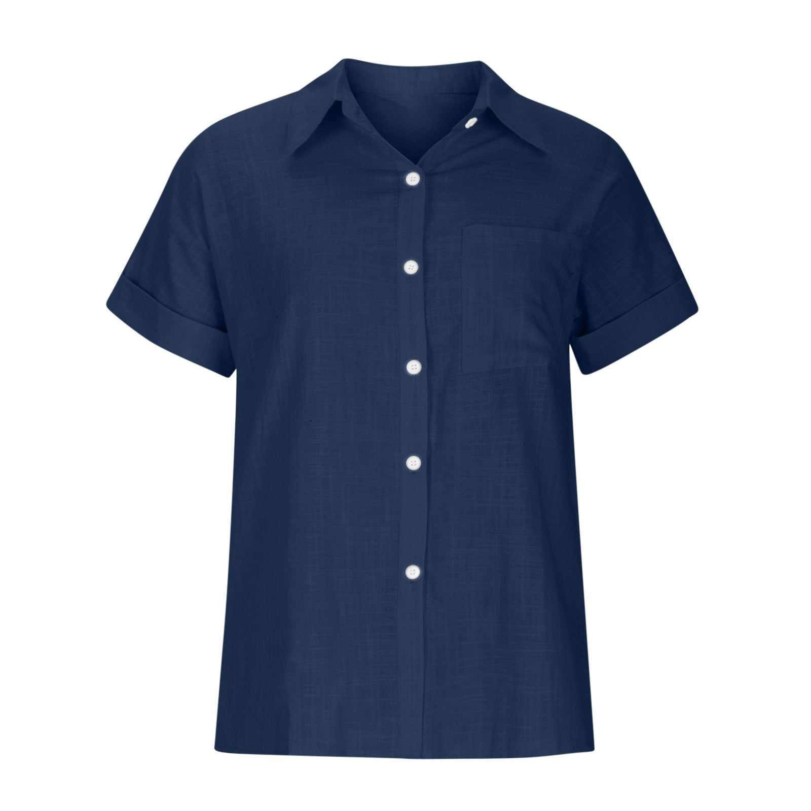 Womens Short Sleeve Casual Button Down Shirts Solid Color Summer Soft ...