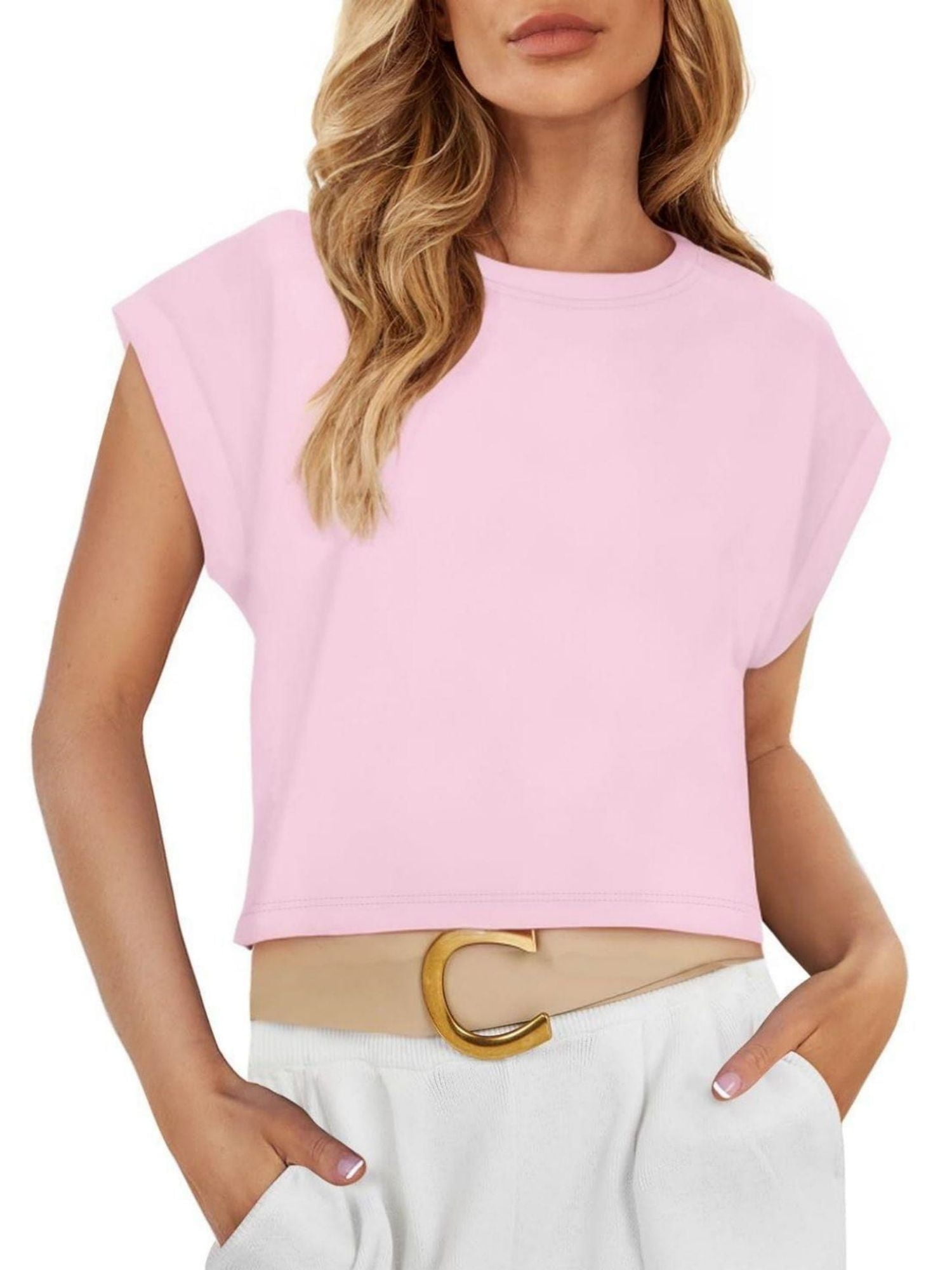 Womens Short Sleeve Cropped T-shirts Summer Rolled Dolman Sleeve Crop ...