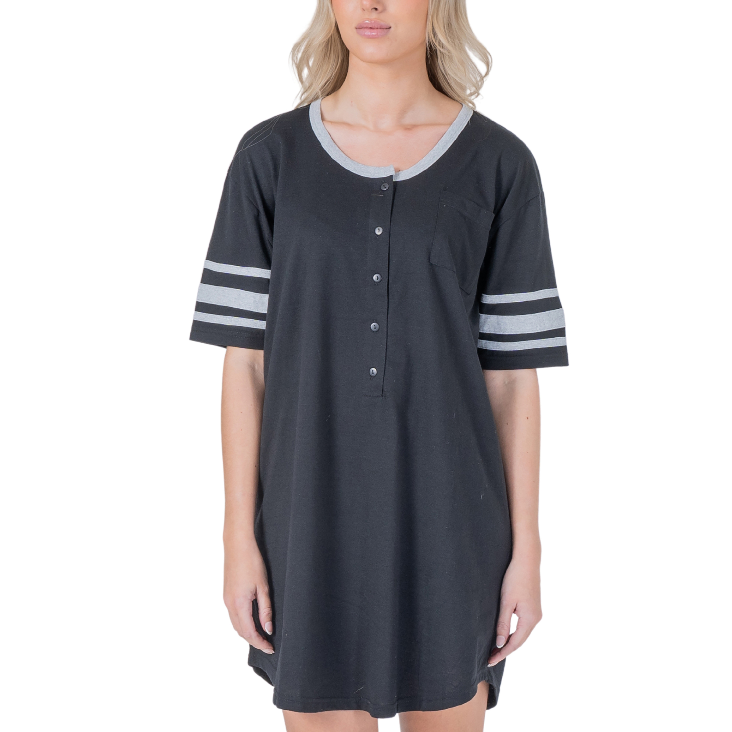 Womens Short Sleeve Nightgown with 3 Stripe Accent Sleeves Design with ...