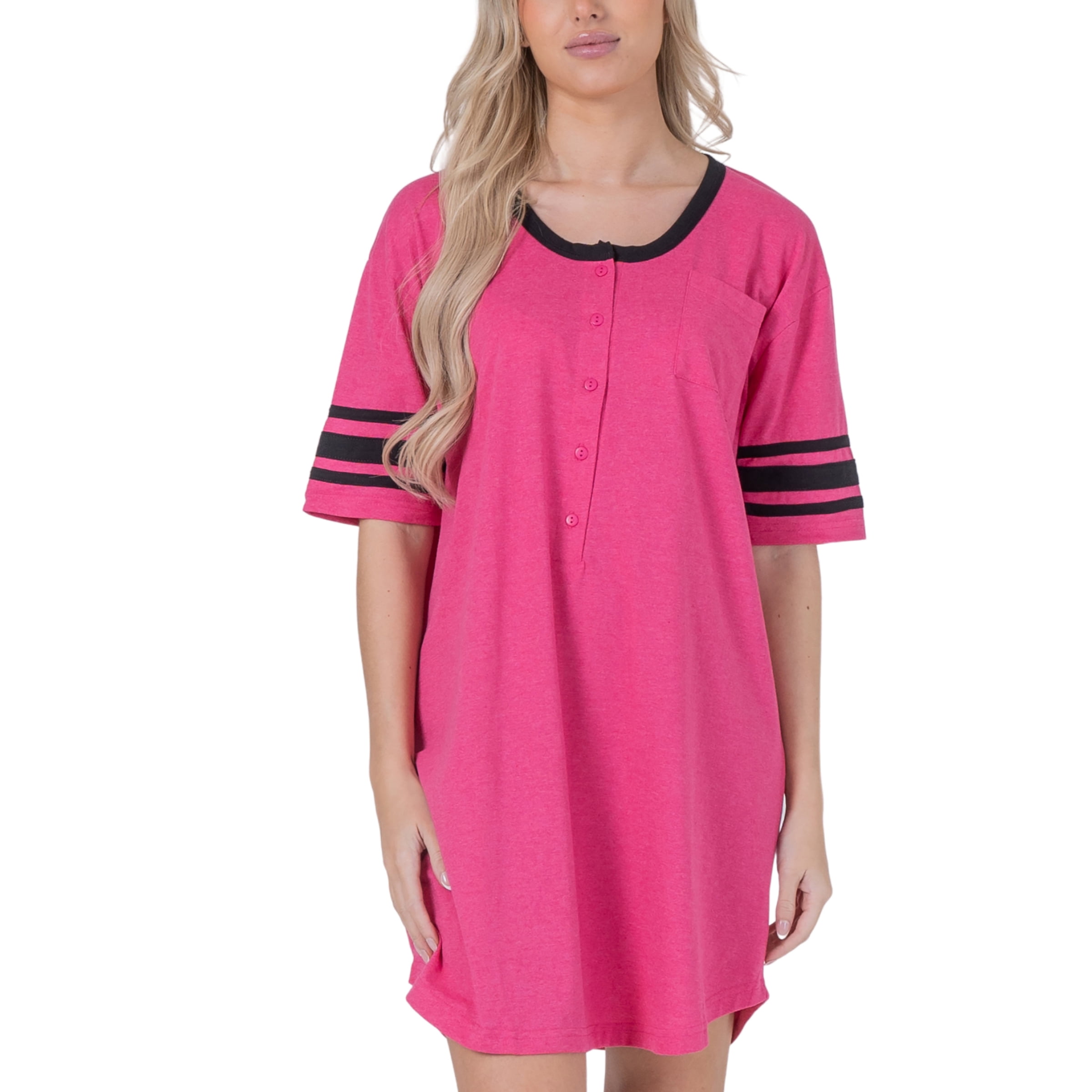 Womens Short Sleeve Nightgown with 3 Stripe Accent Sleeves Design with ...