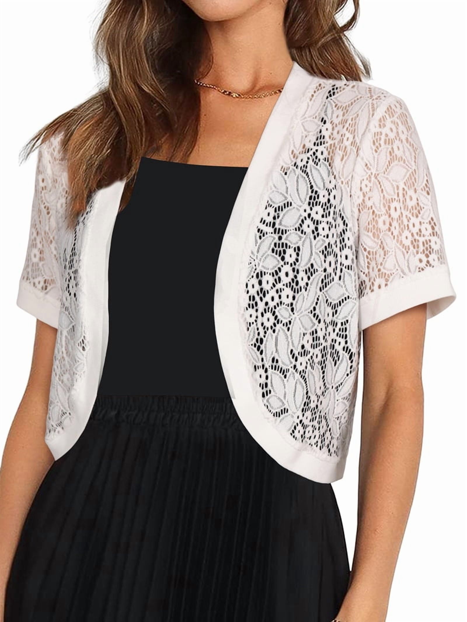 Womens Short Sleeve Shrug Open Front Floral Lace Summer Sheer Cropped ...