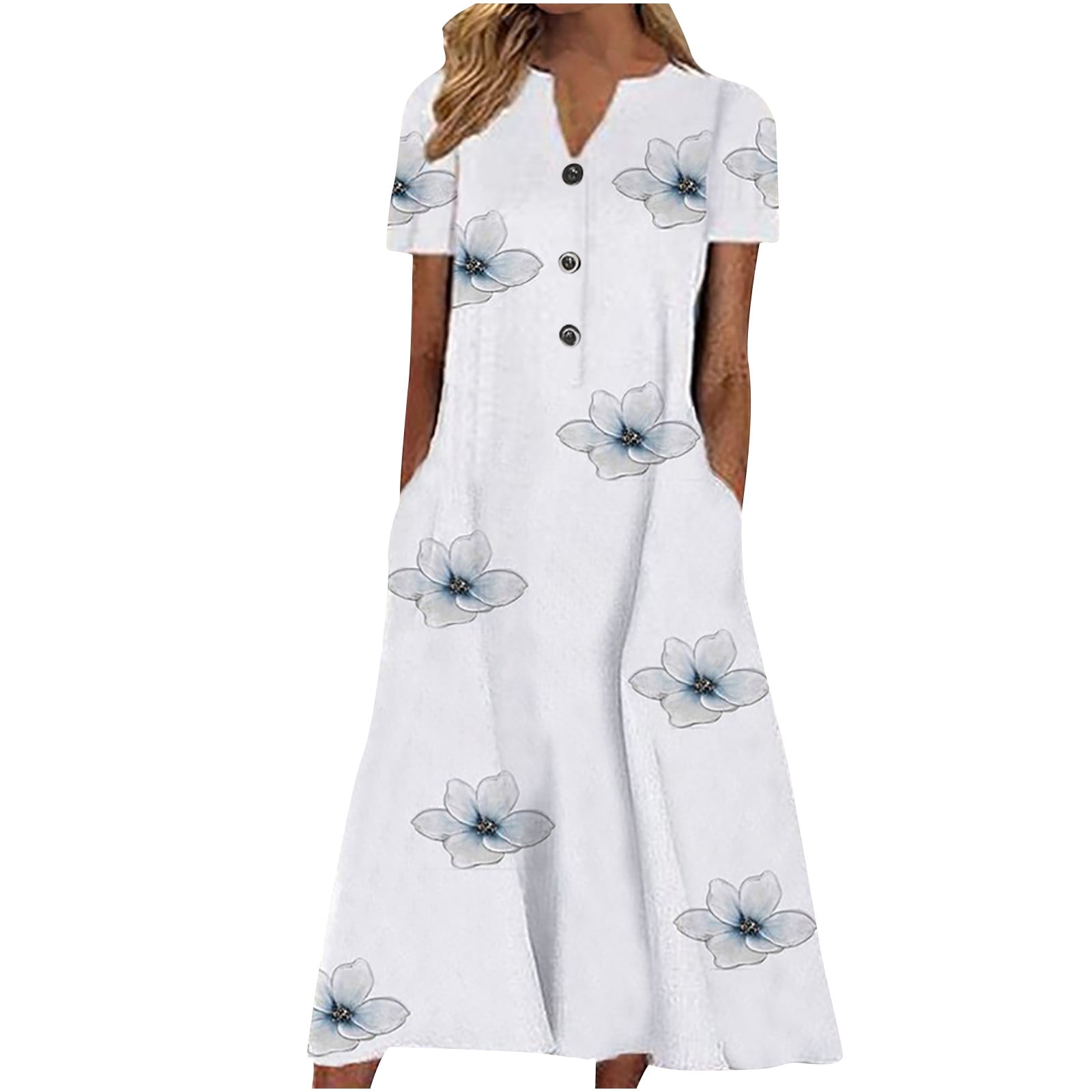 Womens Short Sleeve Sundresses Floral Graphic Loose Fit Dress ...