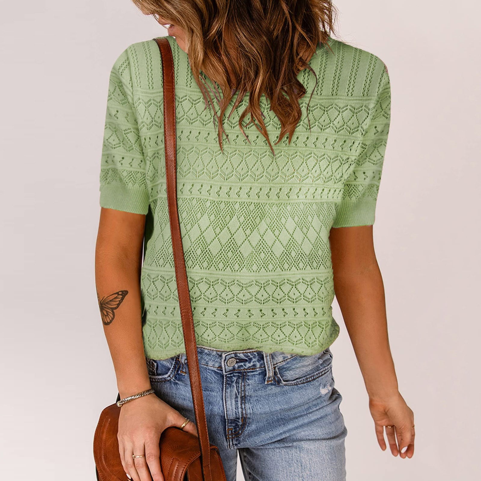 MPWEGNP Womens Short Sleeve Sweaters Tops Crew Neck Pullover Shirt ...