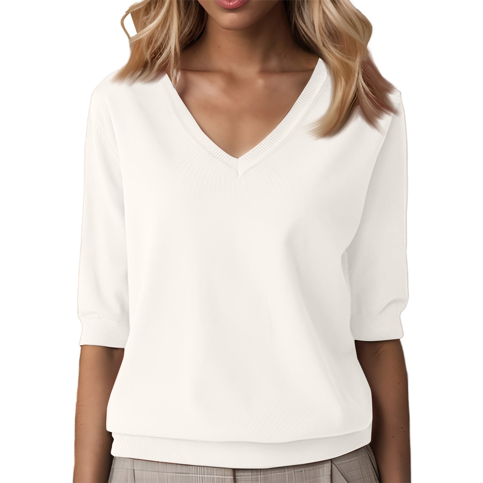 Womens Short Sleeve Sweaters Tops V Neck Cotton Pullover Shirt ...