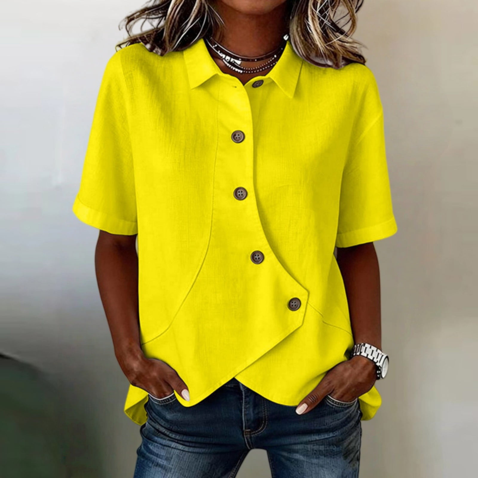 Womens Short Sleeve Tops Summer 2026 Casual Officecore Asymmetrical ...