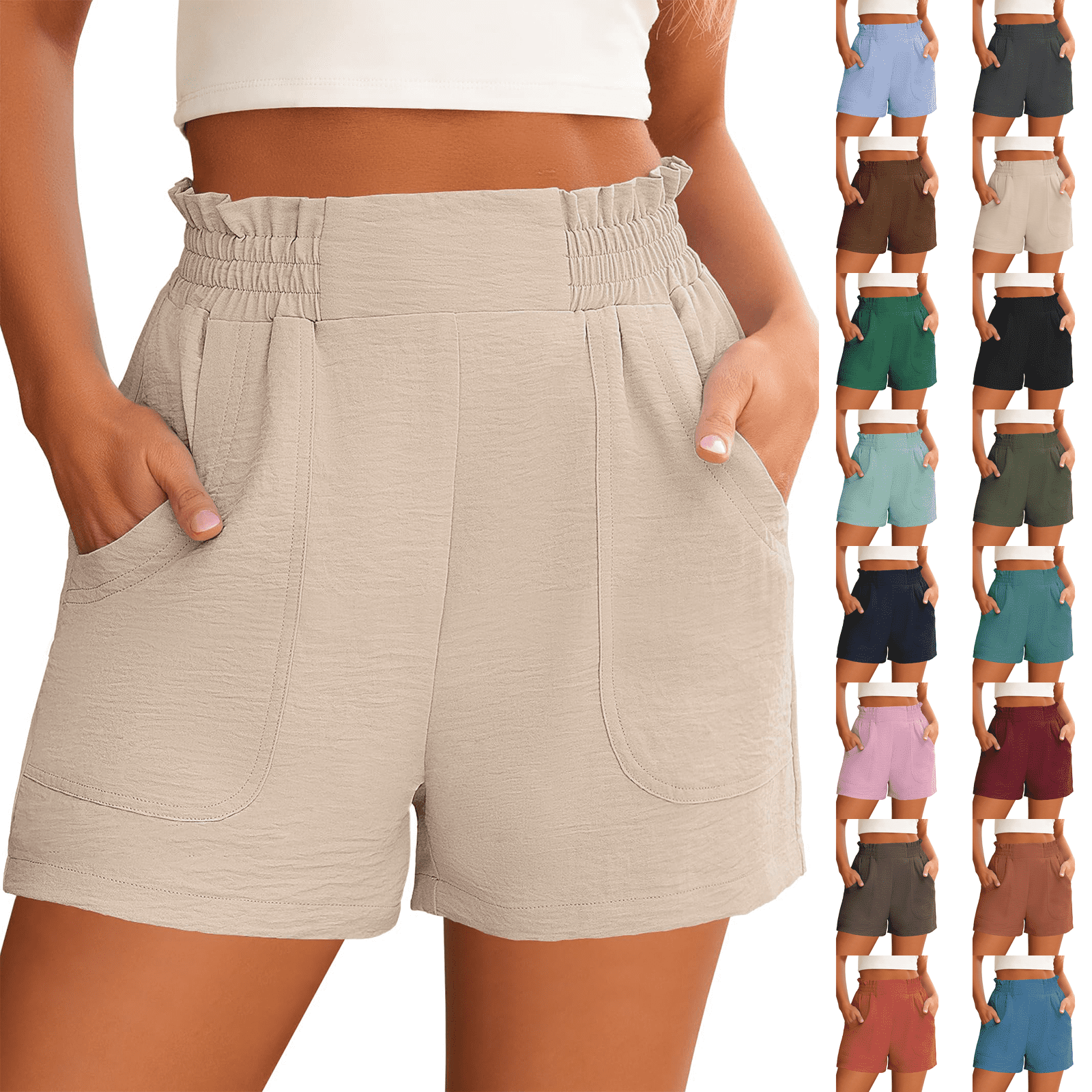 Womens Shorts Casual 2026 Spring Summer Elastic High Waisted Pleated ...
