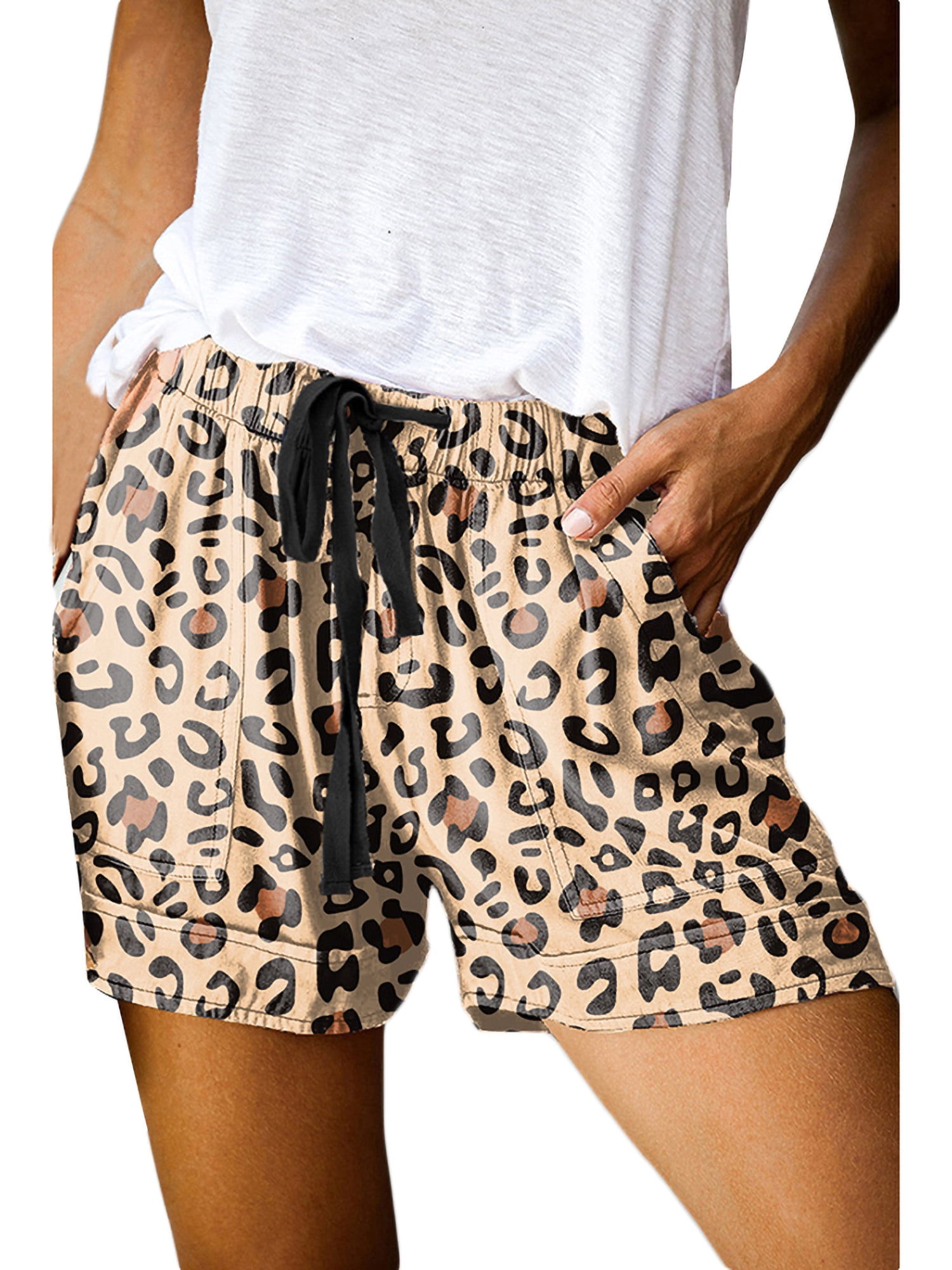 Womens Shorts Casual Drawstring Elastic Waist Summer Mini Pants with ...