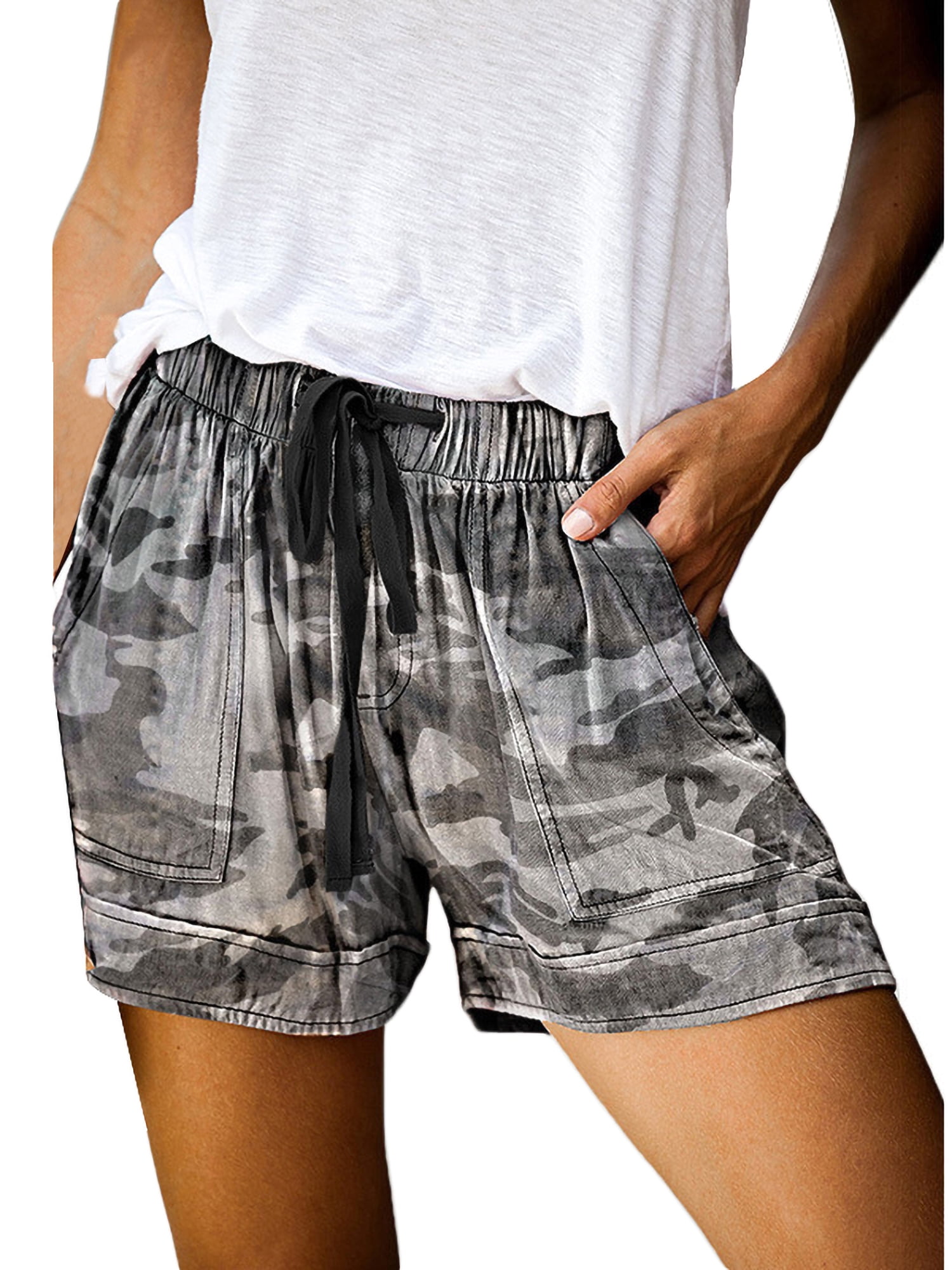 Womens Shorts Casual Drawstring Elastic Waist Summer Mini Pants with ...