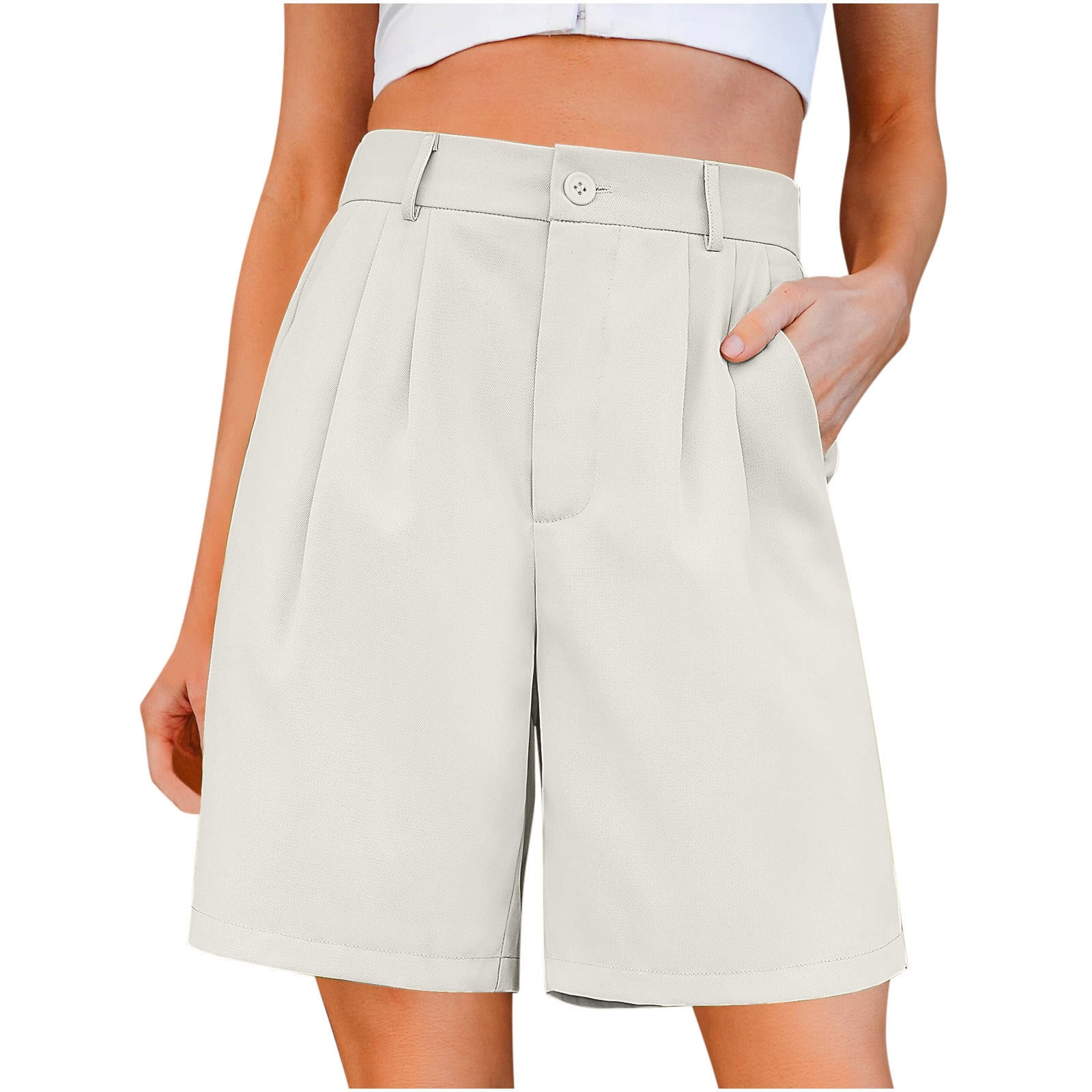 Womens Shorts Elastic High Waist Suit Tailored Shorts Dressy Casual ...