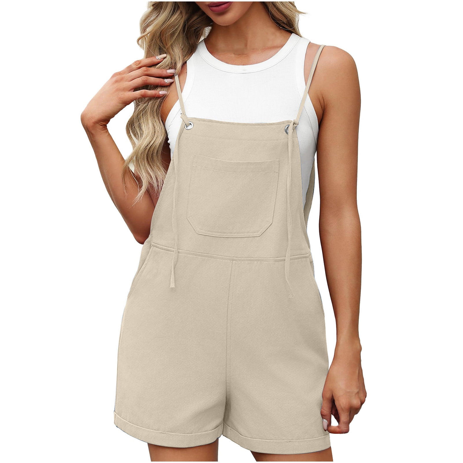Womens Shorts Overalls Sleeveless Adjustable Strap Short Rompers ...