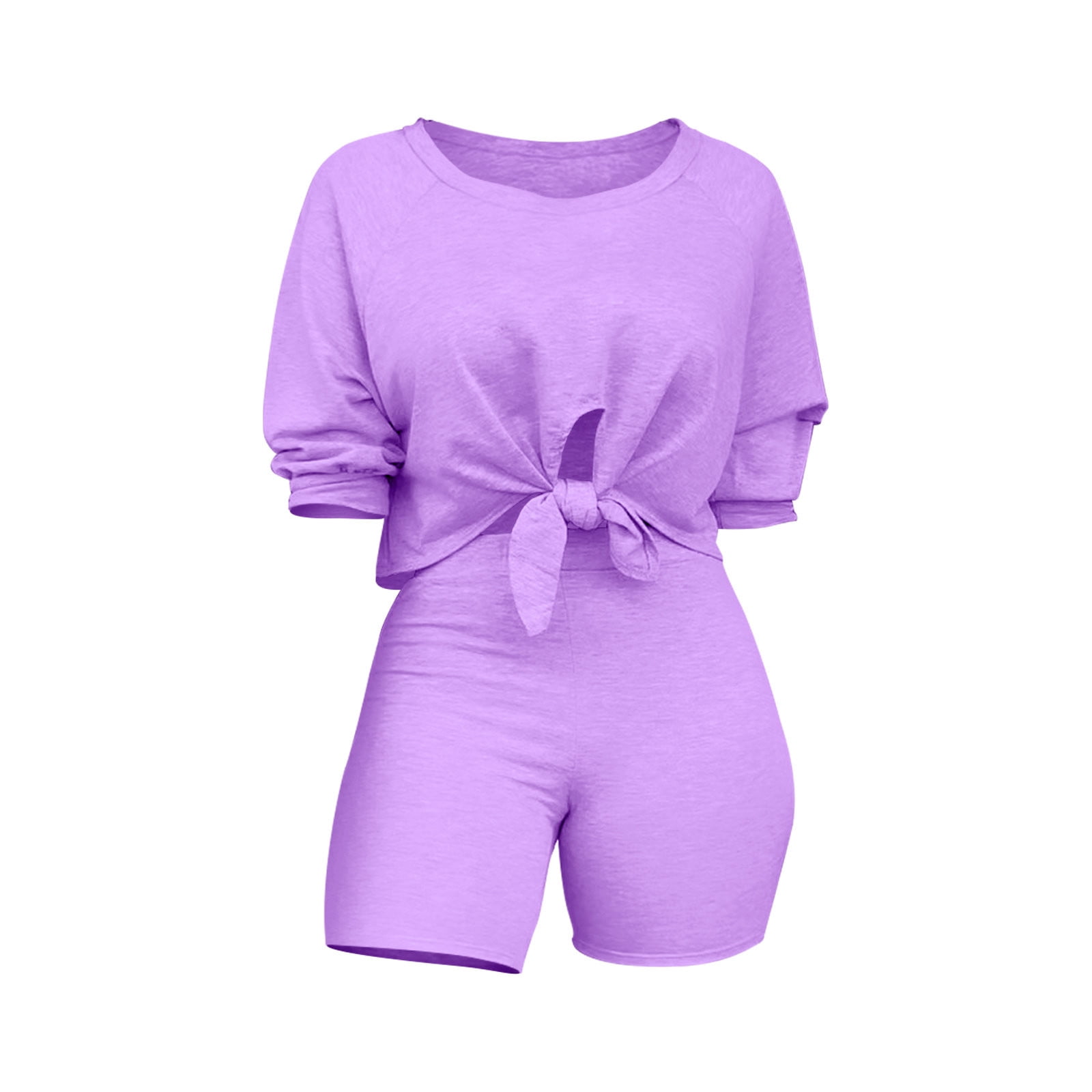 Womens Shorts Suit Summer T Shirt Shorts Set Off Shoulder Sleeves Open Navel Top Two Piece