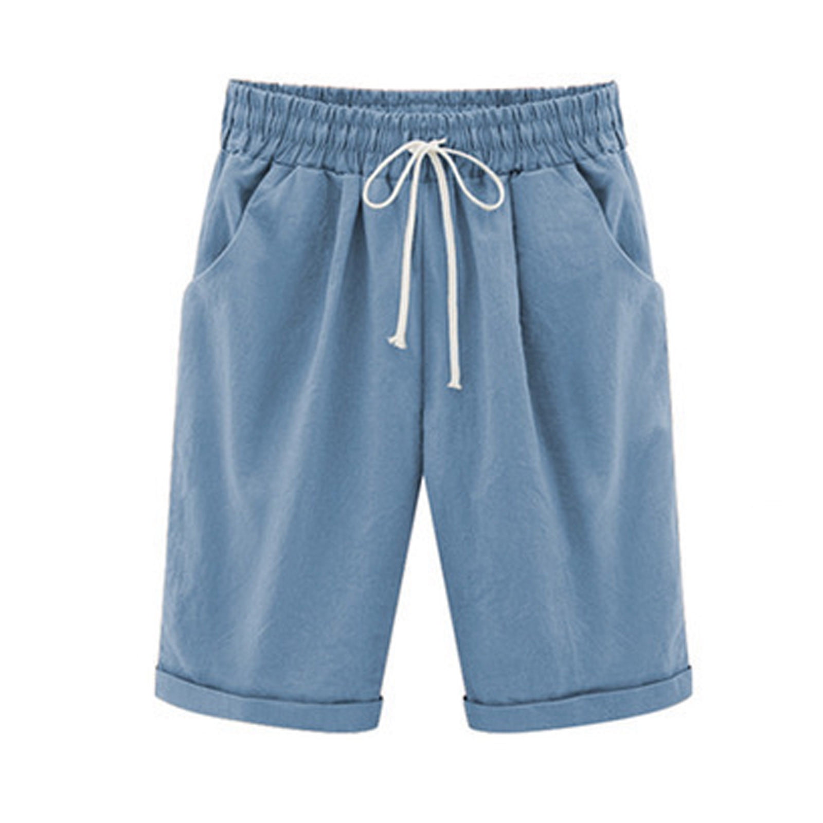 Egzmbll Women's Plus Size Cotton Linen Casual Shorts with Pockets Light ...