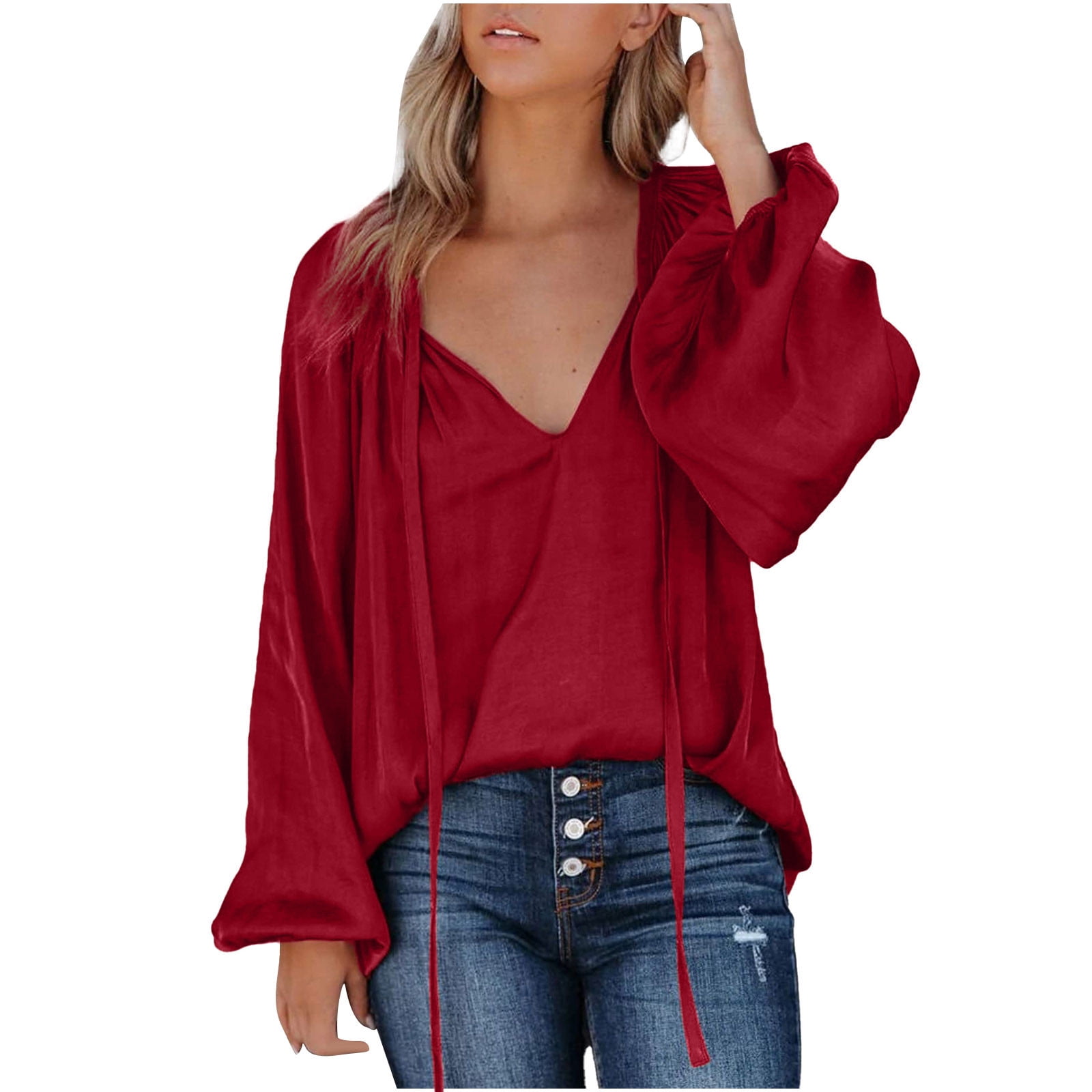 Womens Silk Shirts V Neck Long Sleeve Dressy Formal Going out Tops for ...