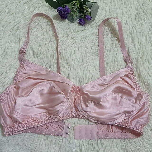 Womens Silk Thin Bra Solid Non-wire Brassiere Soft Cup Bras 36C 38C 40C ...
