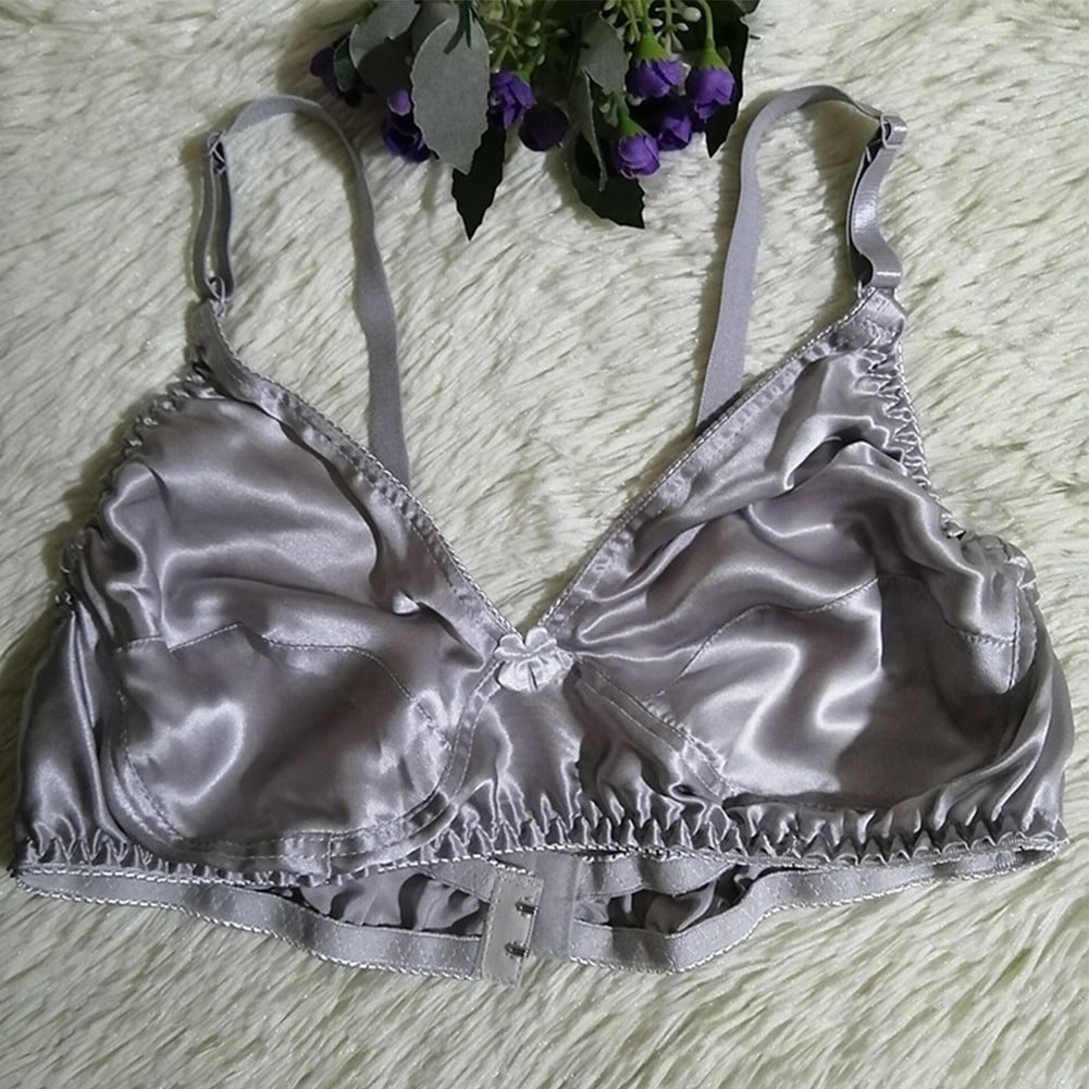 Womens Silk Thin Bra Solid Non-wire Brassiere Soft Cup Bras 36C 38C 40C ...