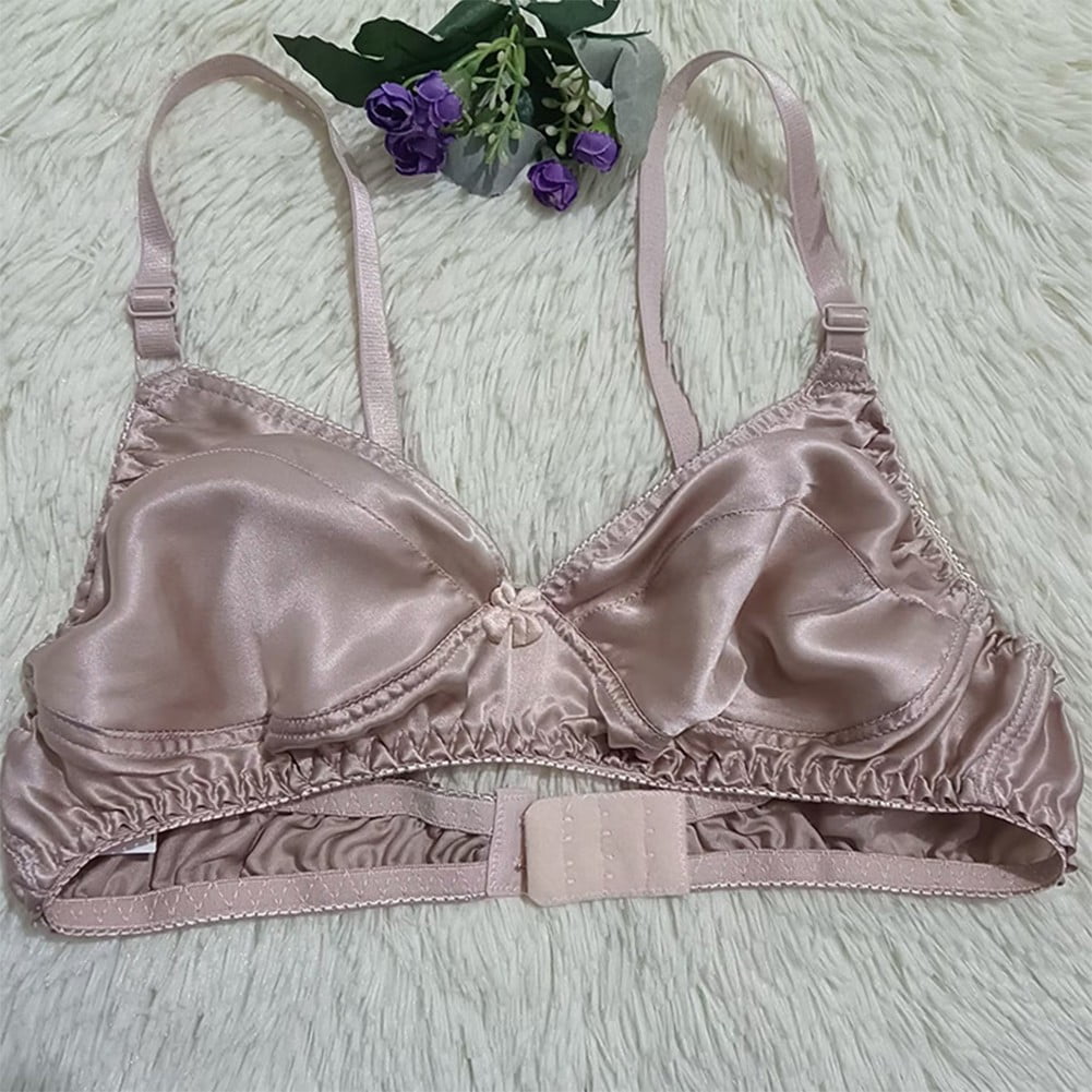 Womens Silk Thin Bra Solid Non-wire Brassiere Soft Cup Bras 36C 38C 40C ...