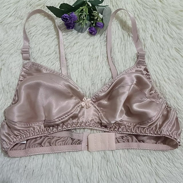 Womens Silk Thin Bra Solid Non-wire Brassiere Soft Cup Bras 36C 38C 40C ...