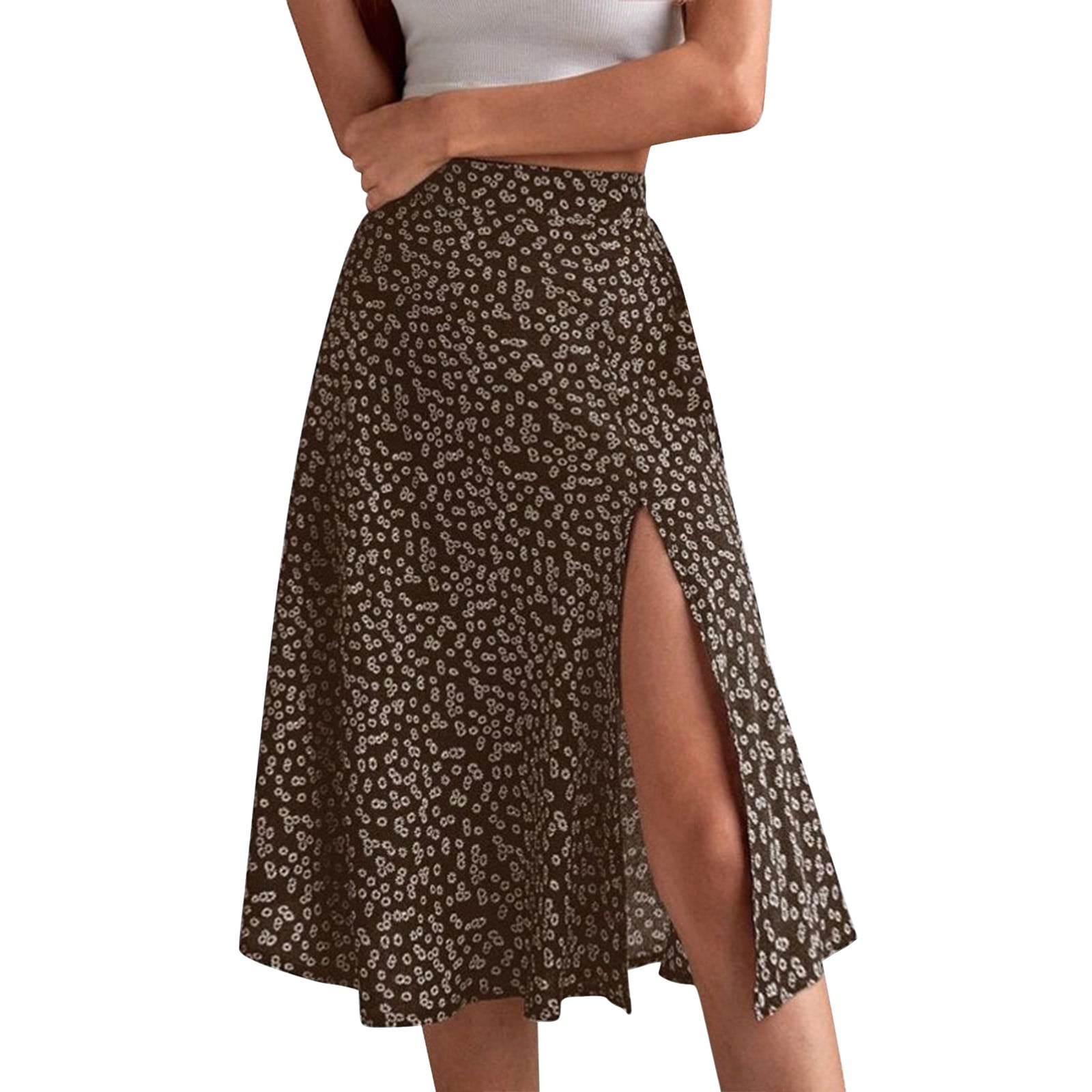 Womens Skirts Floral Half Body Split A Line Buttocks Wrapped Mid Waist ...
