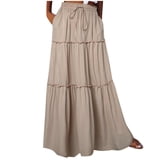 Womens Skirts Flowy Swing Tiered A-Line Skirt Trendy Drawsting Elastic ...
