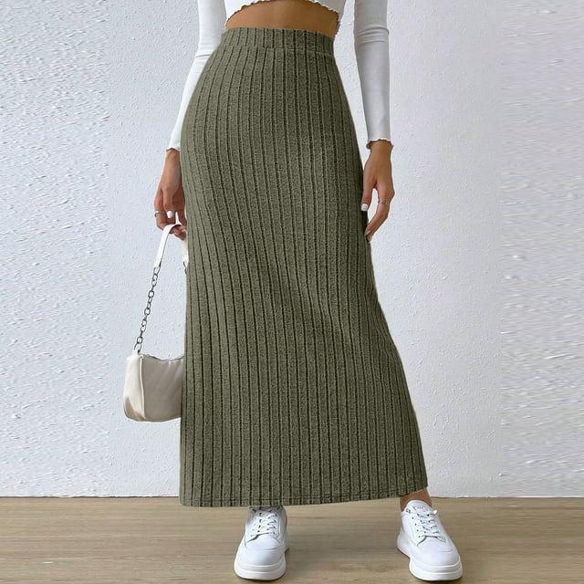 Womens Skirts High Waist Stretchy Rib Knit Split Slit Hem Midi Pencil Skirt Outwear - Walmart.com