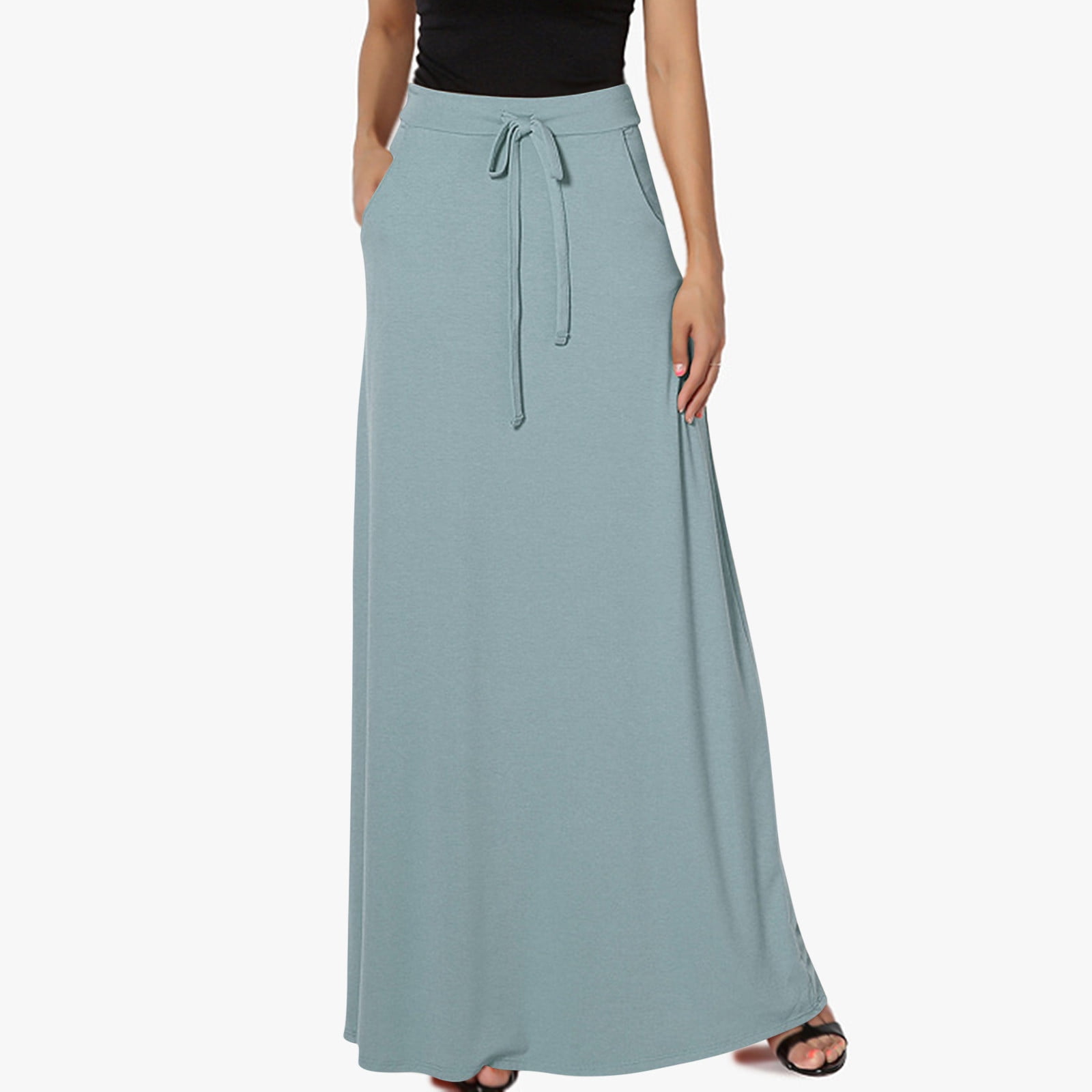 Womens Skirts Midi Length Plus Size Clearance Elastic Waist Pocket ...