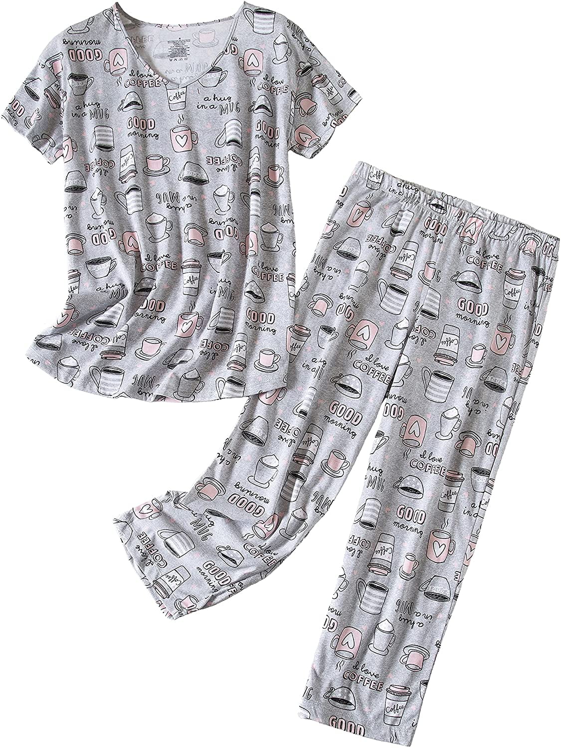 Womens Sleepwear Short Sleeve Printed Pajama for Women Casual and Fun ...