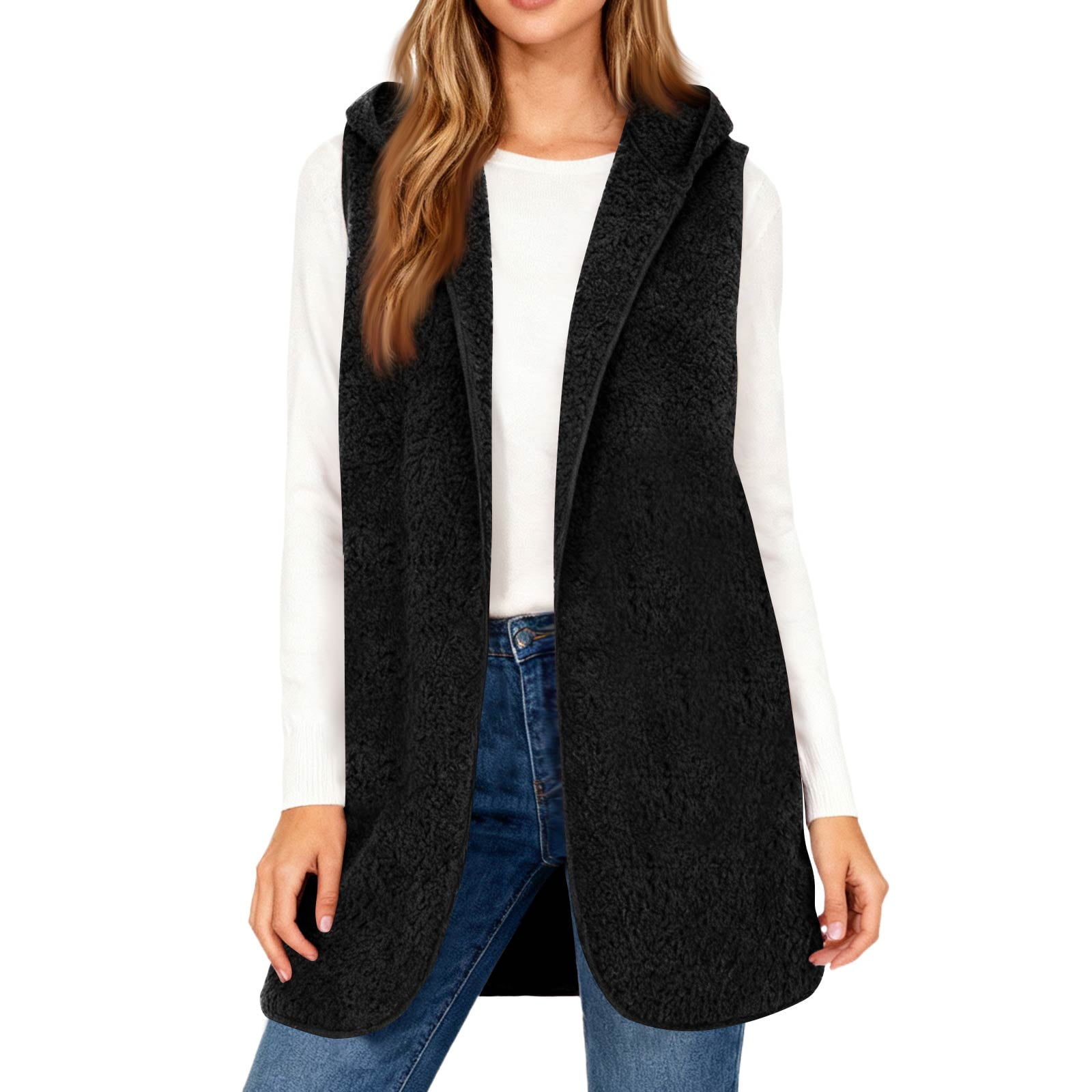 Womens Sleeveless Duster Vest, Longline Solid Color Open Front Layering ...