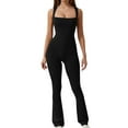 Womens Sleeveless Flare Jumpsuit Square Neck Bodycon One Piece Leggings