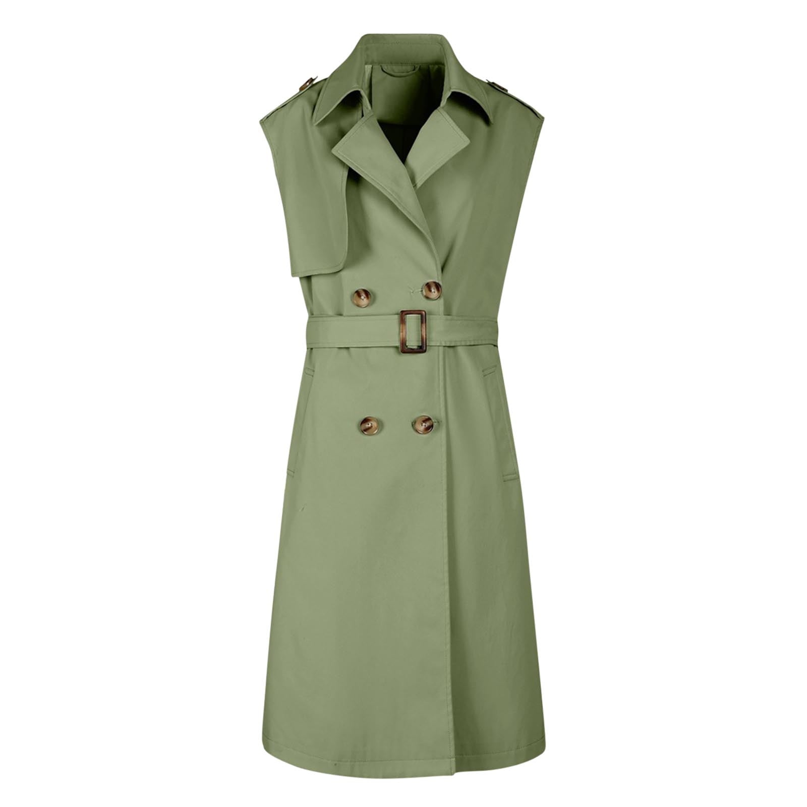 Womens Sleeveless Lapel V Neck Double Breasted Belted Work Office ...