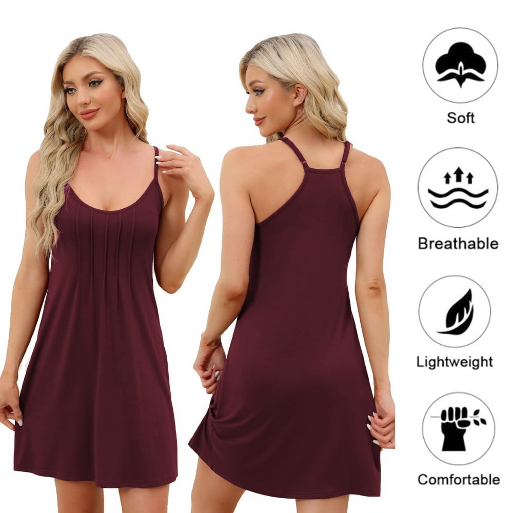 Womens Sleeveless Nightgown O Neck Sleeveless Sleep Dress Spaghetti ...