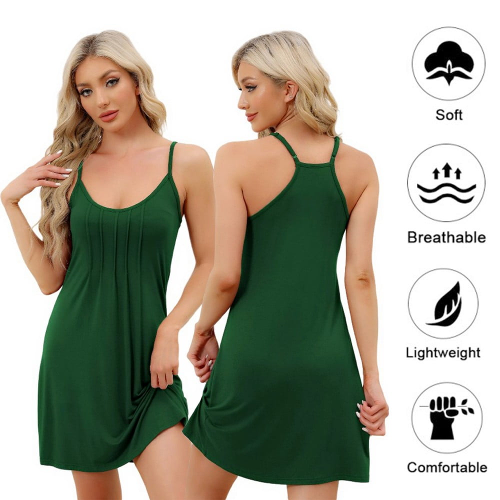 Womens Sleeveless Nightgown O Neck Sleeveless Sleep Dress Spaghetti ...