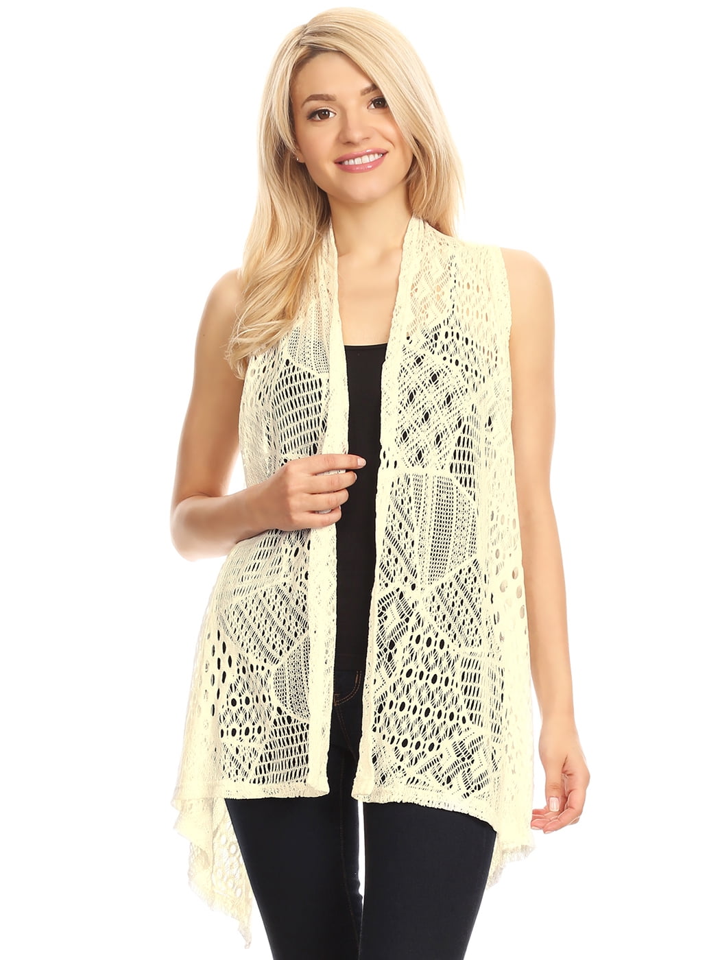 Womens Sleeveless Open Front Crochet Shawl Cardigan Bikini Cover Up ...