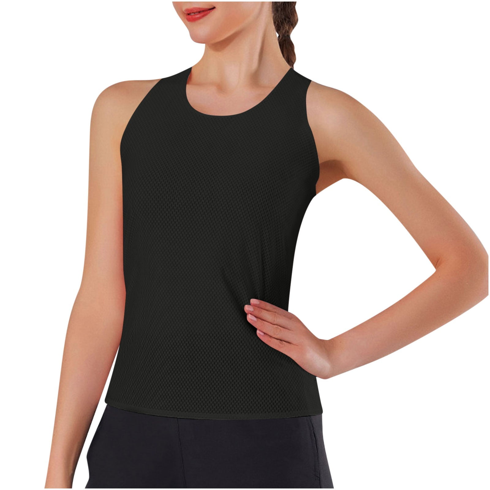 Womens Sleeveless Racerback Tank Top Round Neck Casual Basic Quick