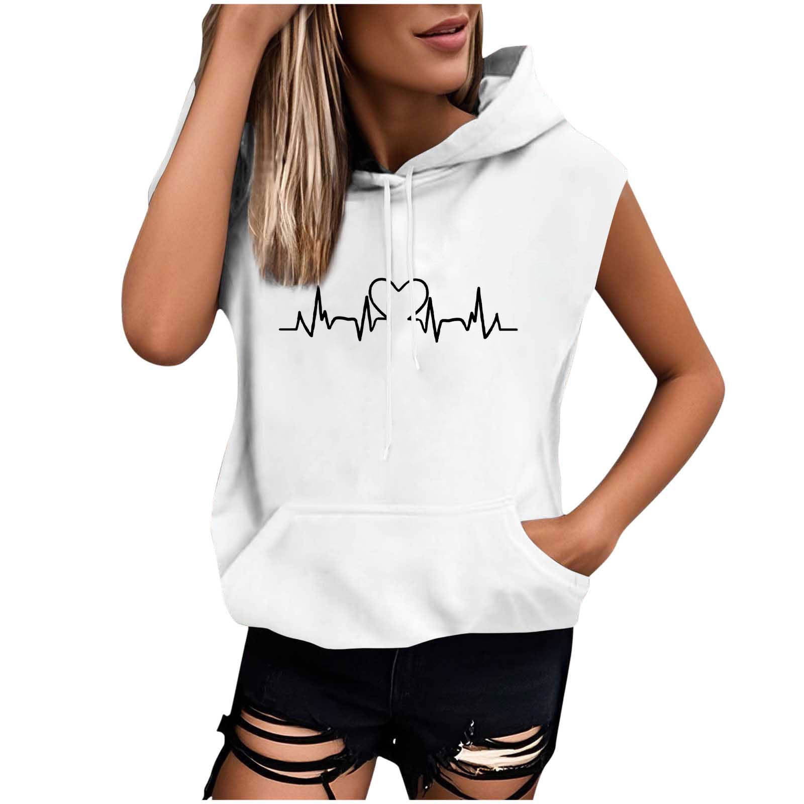 Womens Sleeveless Vest Hoodie Lightweight Drawstring Pullover ...