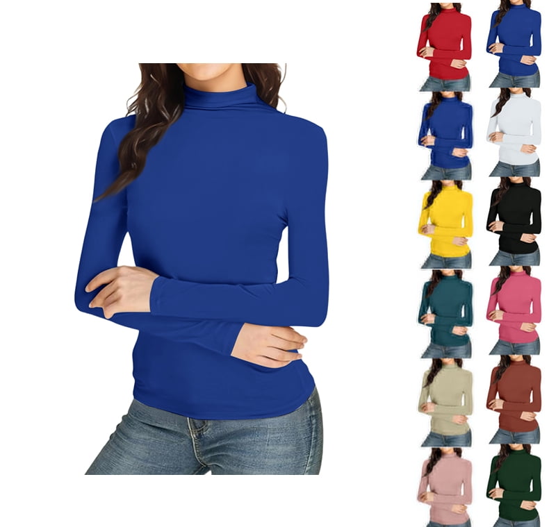 Womens Slim Fitted Mock Turtleneck Tops Long Sleeve Lightweight Base ...