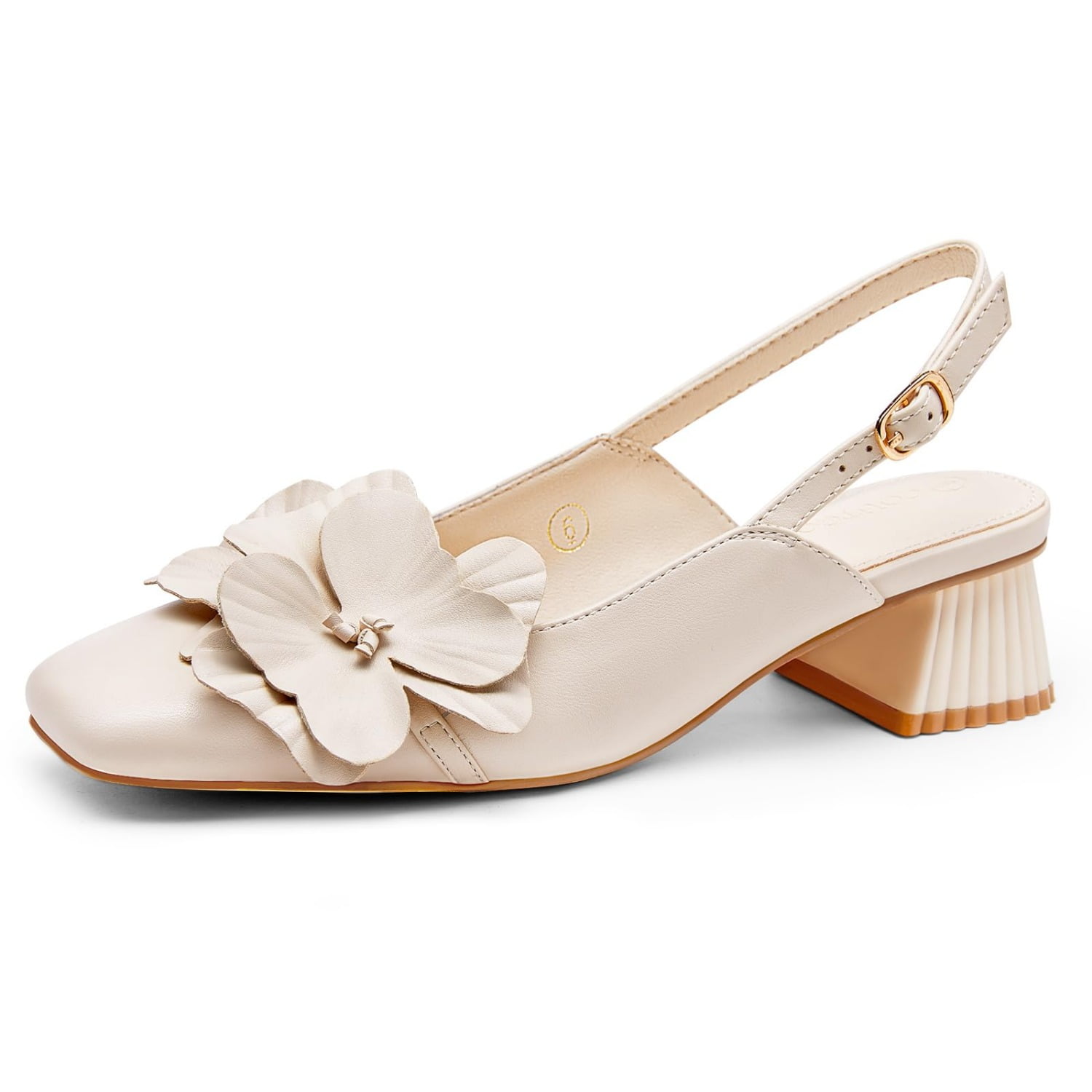 Womens Slingback Chunky Heels Flower Closed Square Toe Pumps Work Dress ...