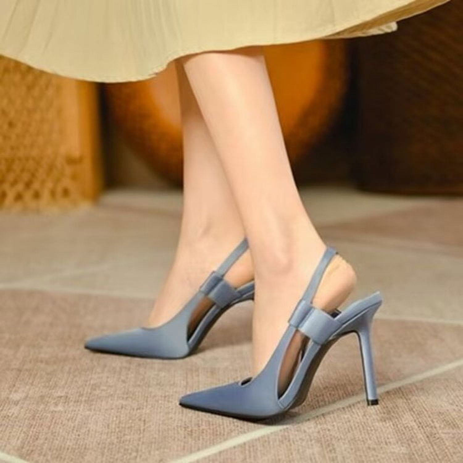 Womens Slingback Solid Color Stiletto Heel Shoes Prom Wedding Dress ...