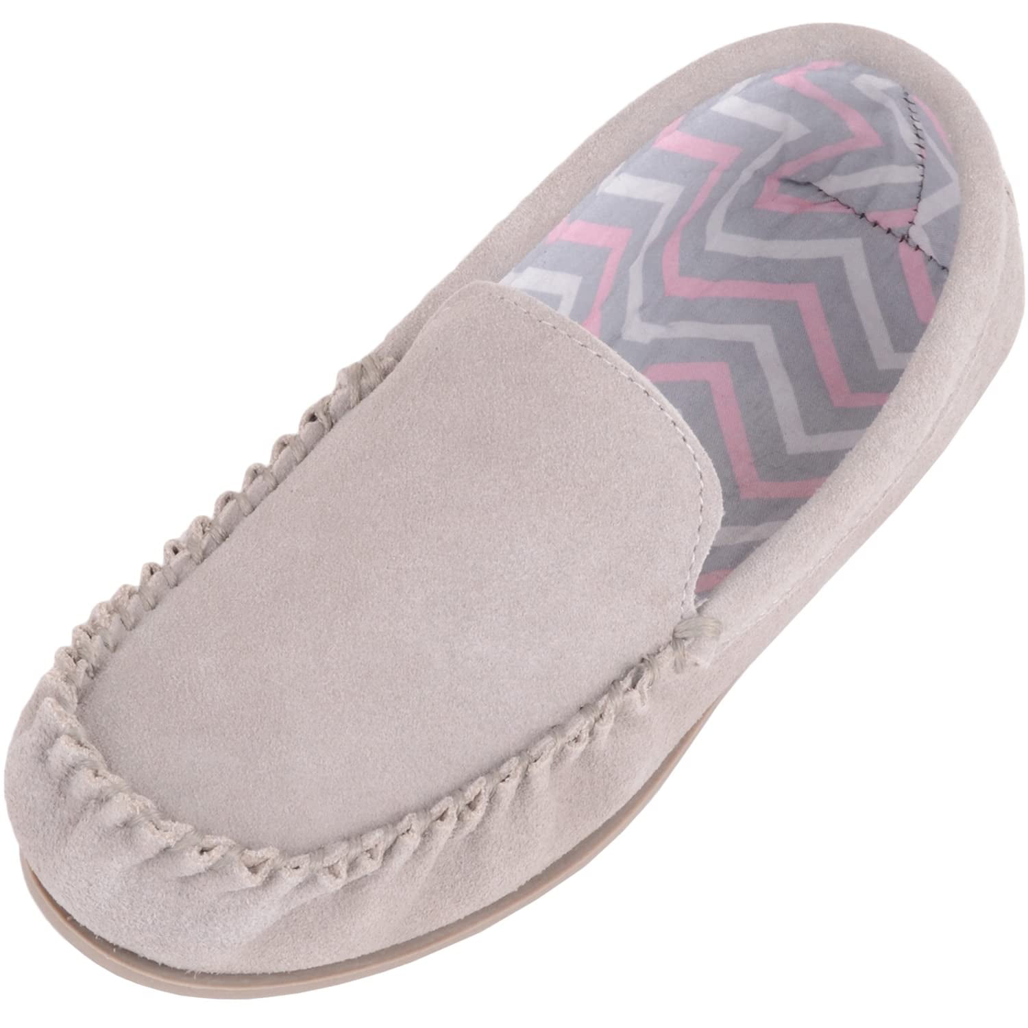 Womens Slip On Fabric Lined Suede Moccasin Slippers with Hard Sole - Grey - US 6 - Walmart.com