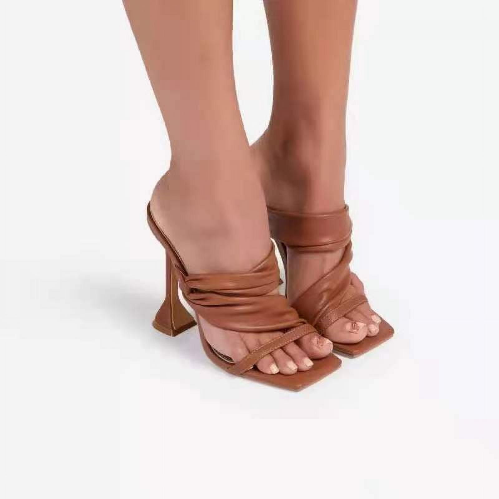 Womens Slip on Open Toe Strappy Stiletto Heel Shoes Prom Wedding Dress ...