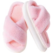 LORDFON Women's Fluffy Open Toe Slippers with Cross Band & Memory Foam, Non-Slip, Breathable ...