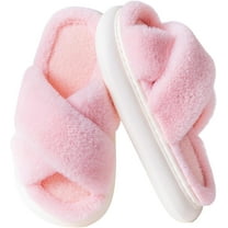 LORDFON Women's Fluffy Open Toe Slippers with Cross Band & Memory Foam, Non-Slip, Breathable ...