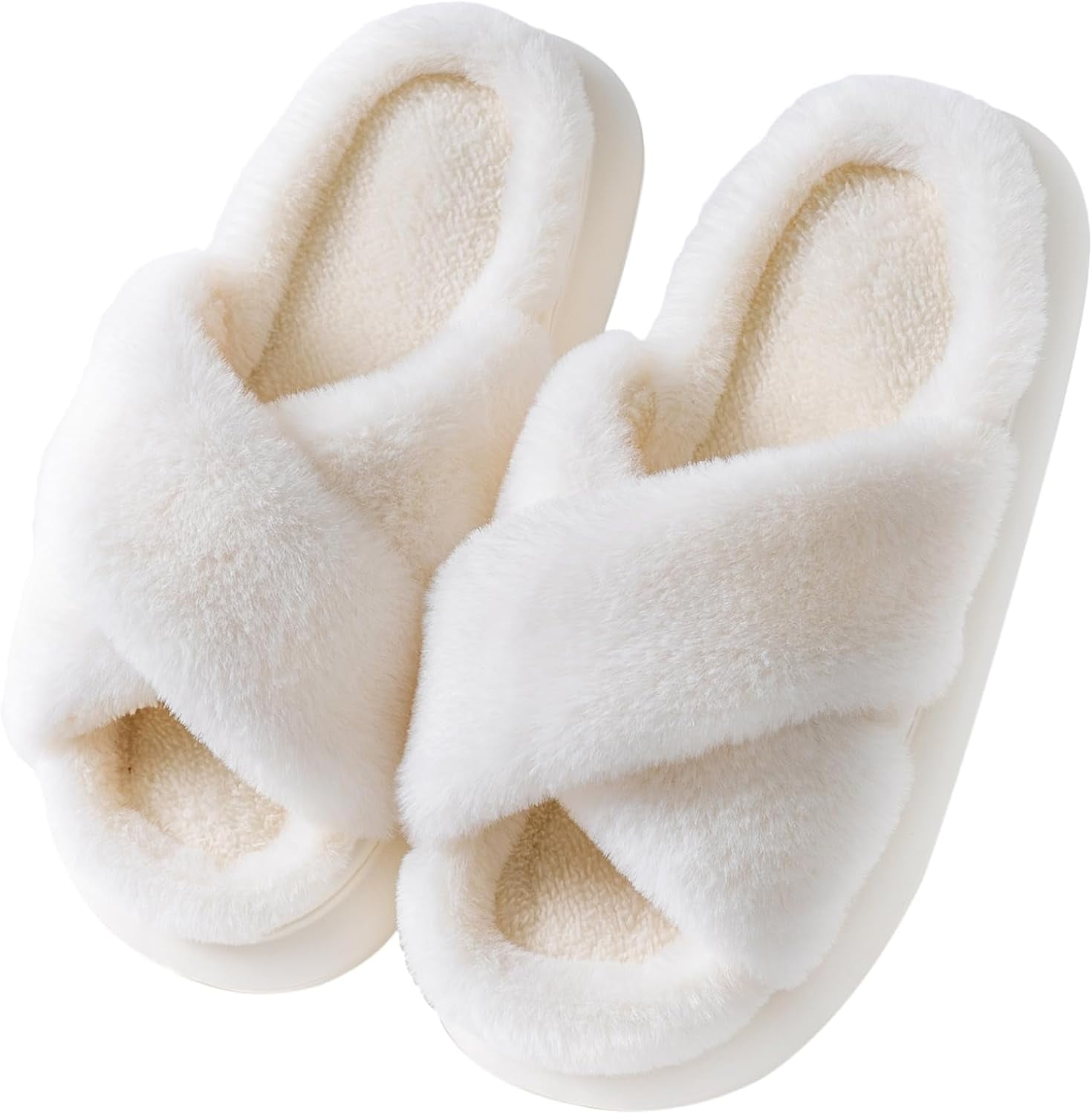 Womens Slippers Fuzzy Slippers House Slippers Plush Furry Fur Open Toe Cozy Memory Foam House ...